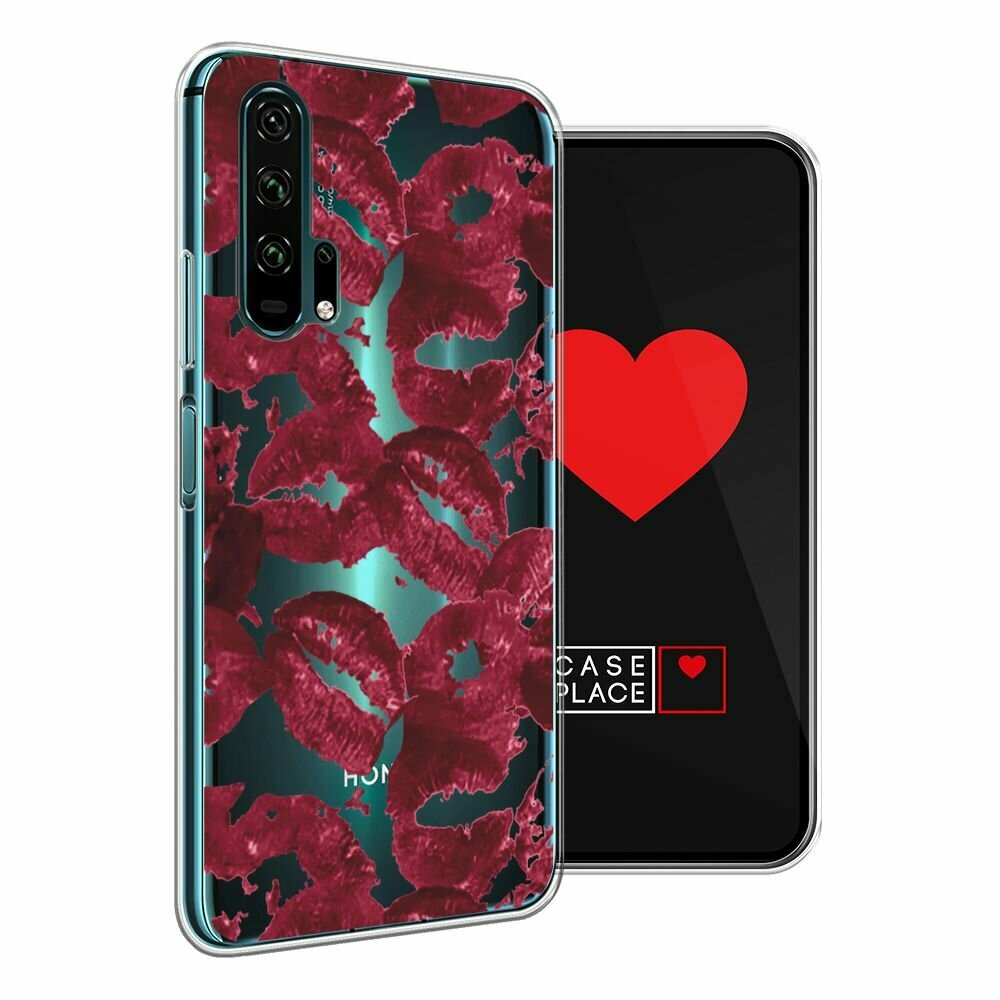 Чехол на Honor 20 Pro / Хонор 20 Про с принтом "Помада паттерн 2", прозрачный — фото 1