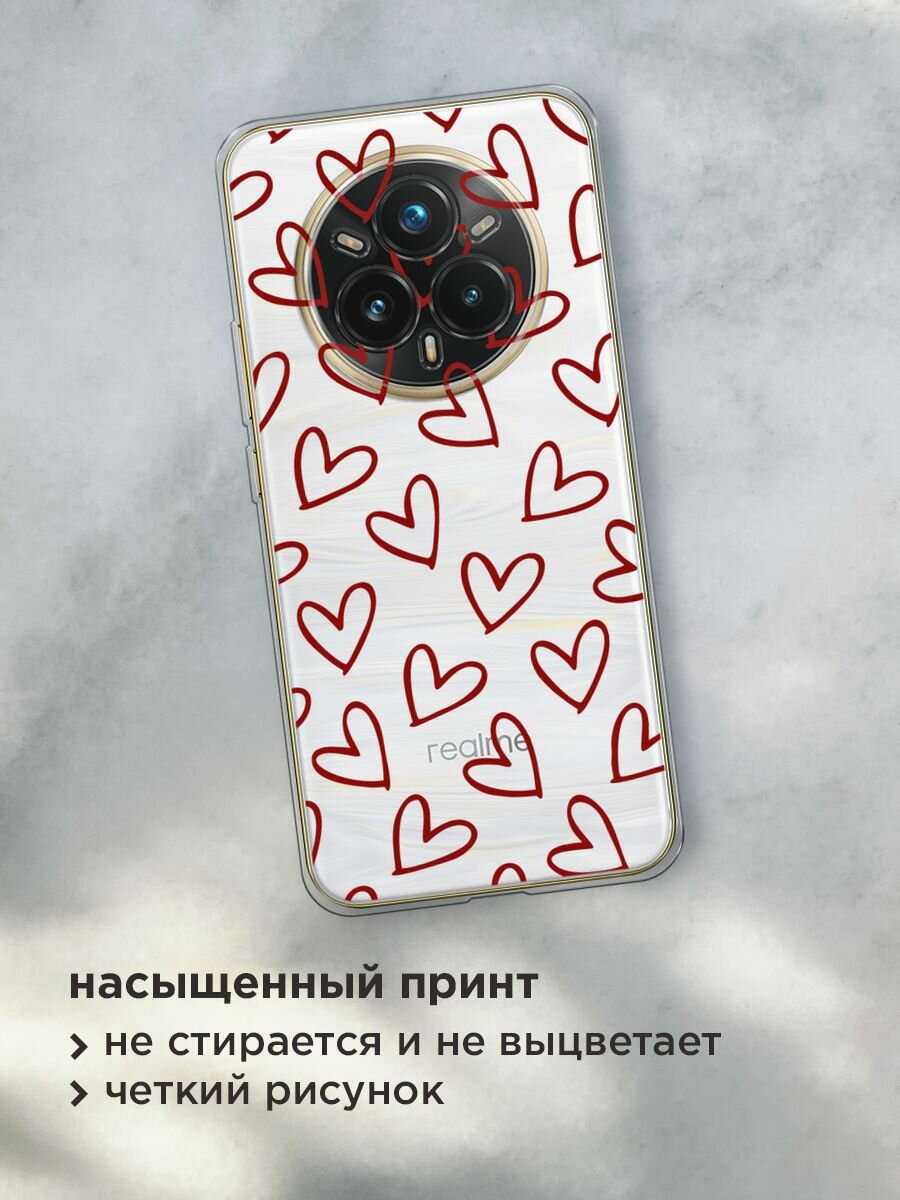 Чехол на Realme 14 Pro+ / Реалми 14 Про+ с принтом "Little hearts doodles 2 - 14 февраля", прозрачный — фото 1
