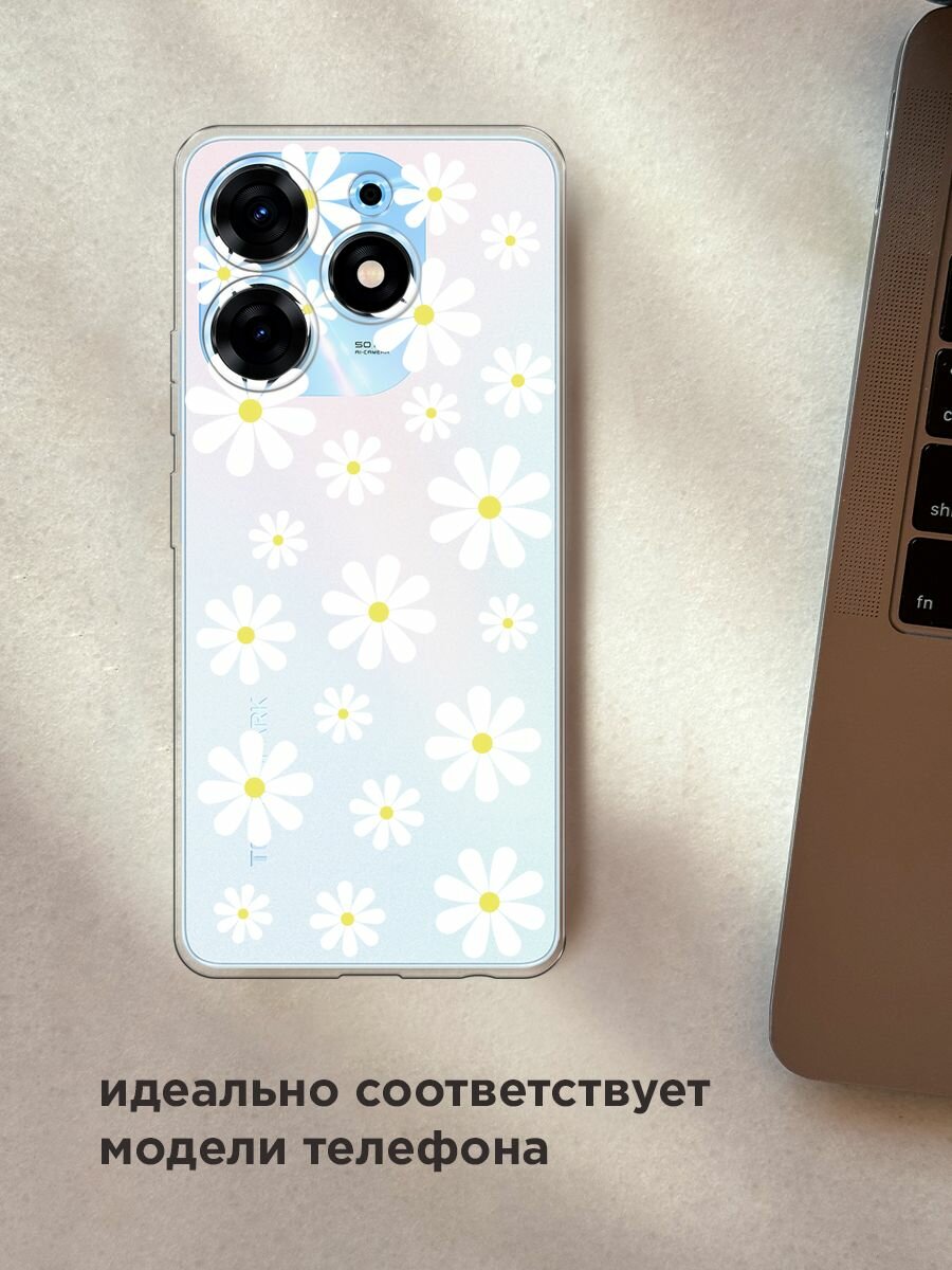 Чехол на Tecno Spark 10 Pro / Текно Спарк 10 Про с принтом "Большие ромашки", прозрачный — фото 1
