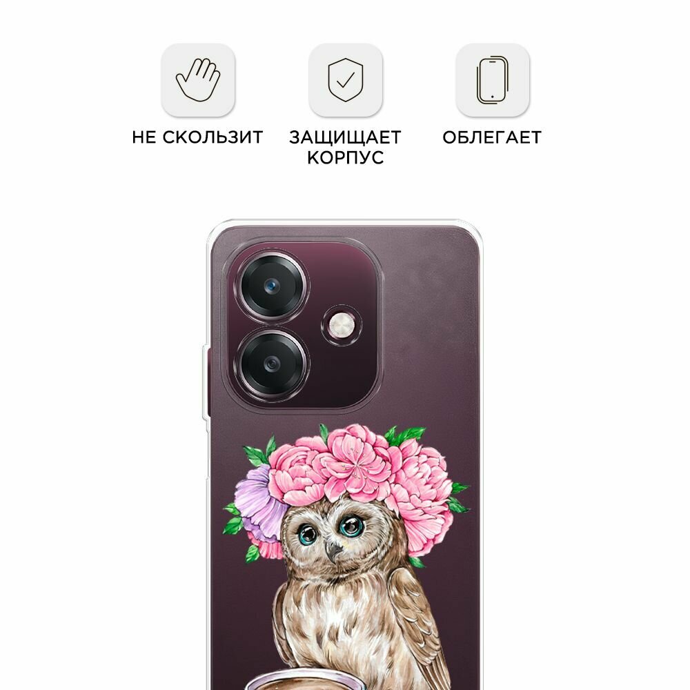 Чехол на Oppo A3/A3x / Оппо А3/A3x с принтом Сова в венке, прозрачный — фото 1