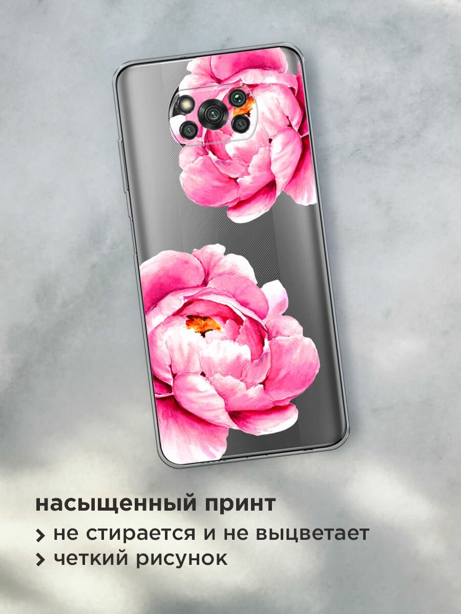 Чехол на Xiaomi Poco X3/X3 Pro / Поко X3/X3 Pro с принтом "Open peonies", прозрачный — фото 1