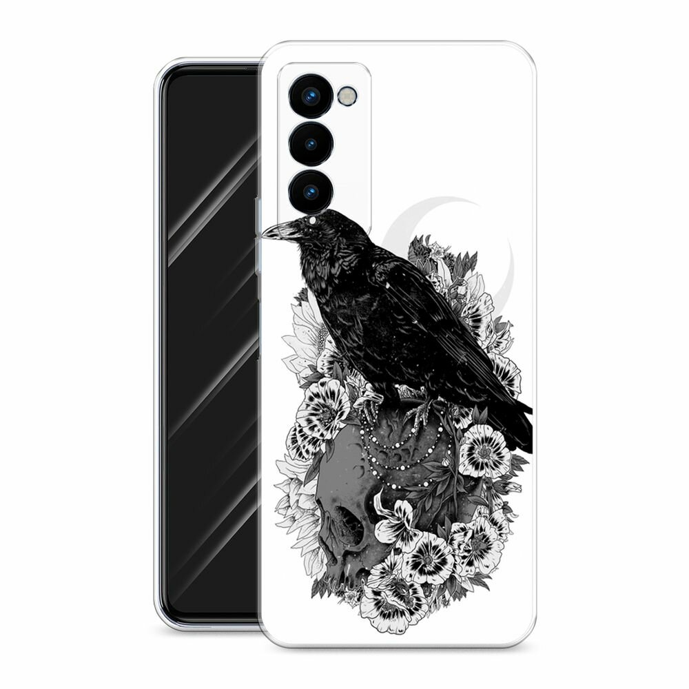 Чехол на Tecno Camon 18P / Техно Камон 18Р с принтом "Череп и ворона 1" — фото 1
