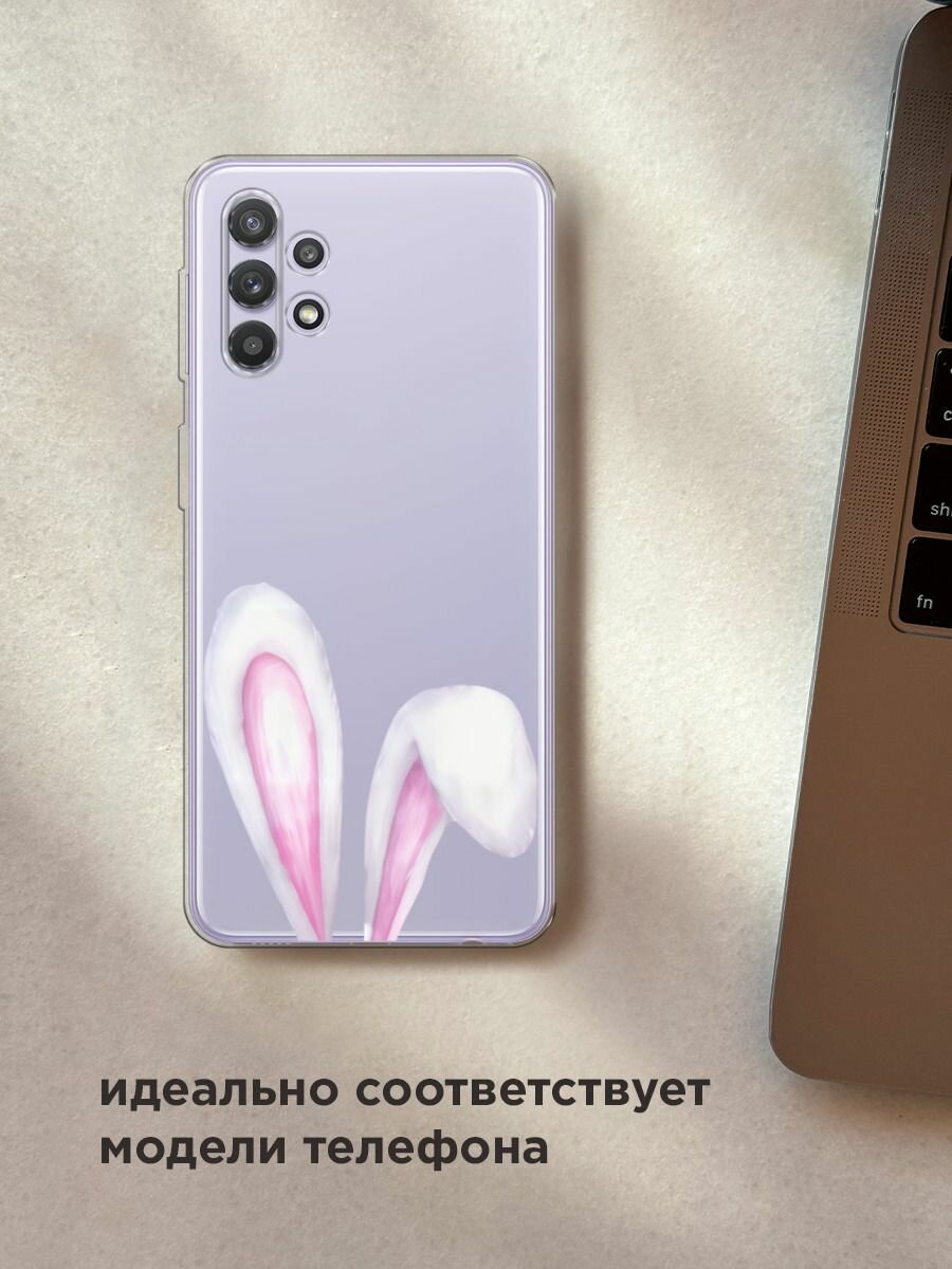 Чехол на Samsung Galaxy A32 / Самсунг Галакси А32 с принтом "Кроличьи уши 2", прозрачный — фото 1