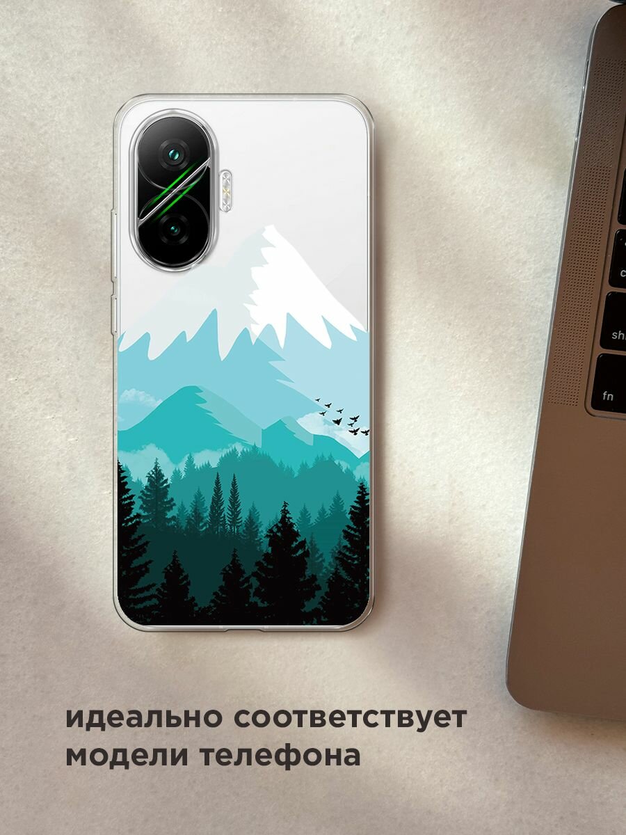 Чехол на Poco F7 / Поко F7 с принтом "Синяя снежная гора", прозрачный — фото 1