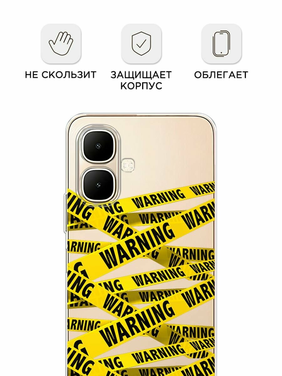 Чехол на Infinix Smart 10 / Инфиникс Смарт 10 с принтом "Warning!", прозрачный — фото 1