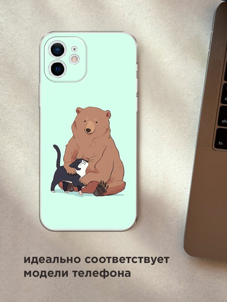 Чехол на Apple iPhone 12 mini / Айфон 12 Мини с принтом "Медведь и кошка дружба" — фото 1