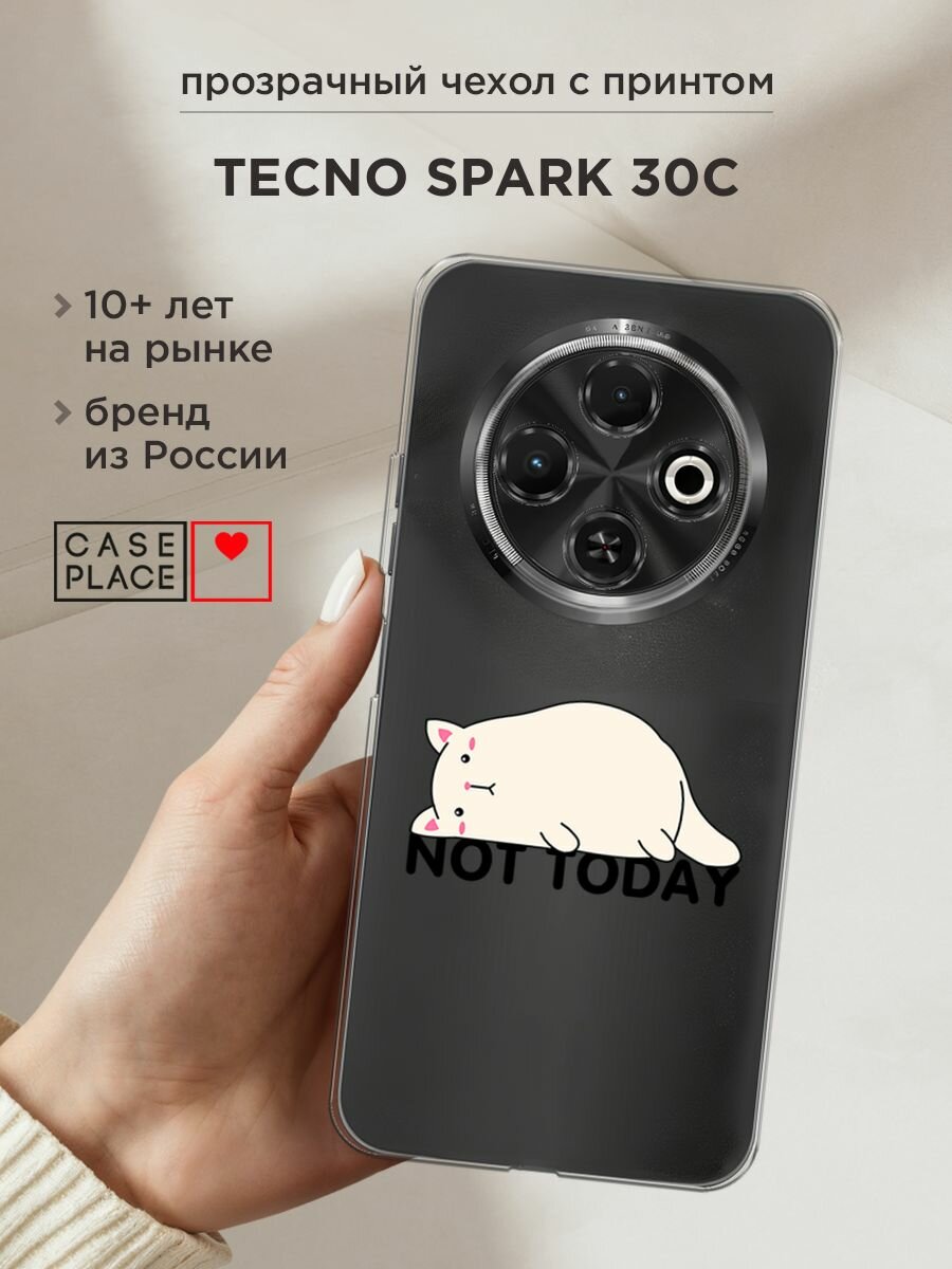 Чехол на Tecno Spark 30C / Текно Спарк 30C с принтом "Cat not today", прозрачный