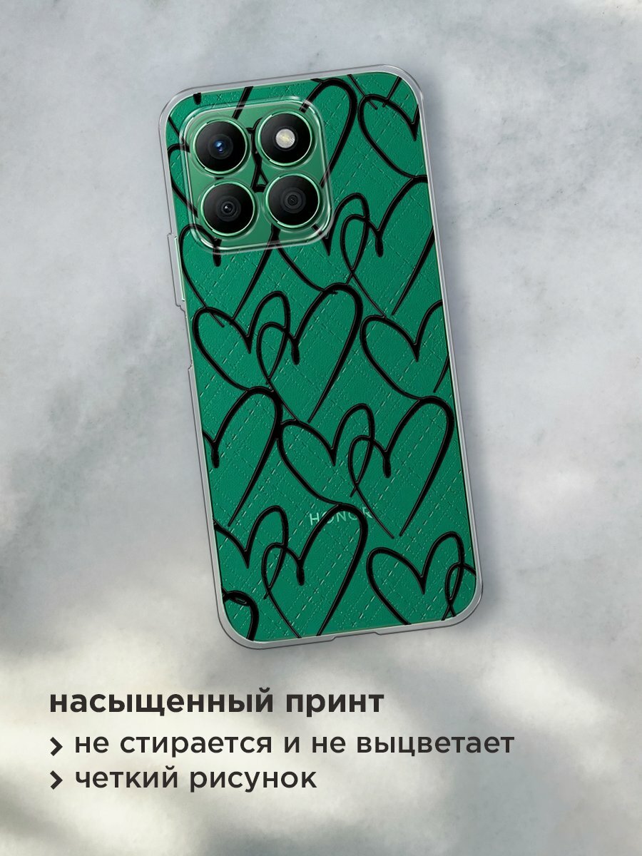 Чехол на Honor X8B / Хонор X8B с принтом "Hearts doodle black 1" — фото 1