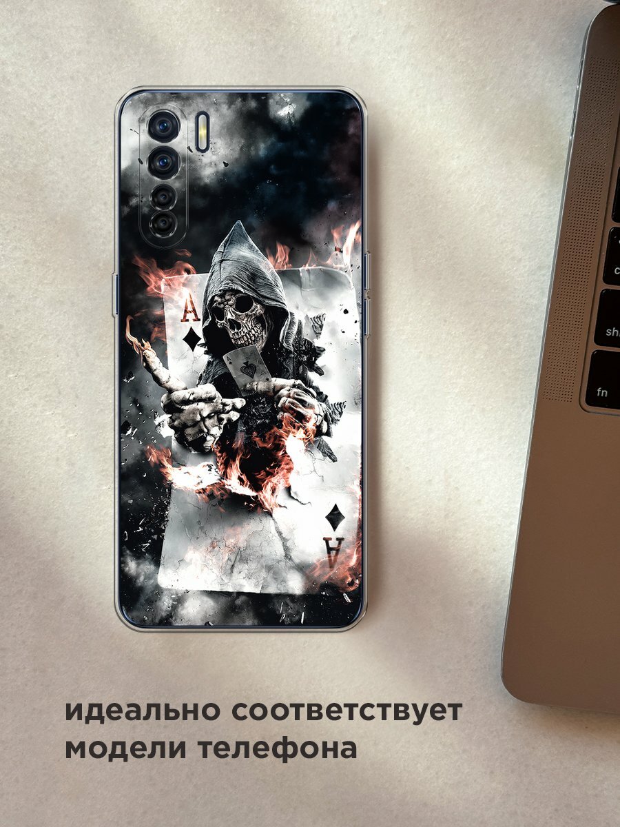 Чехол на Oppo A91/Reno 3 / Оппо A91/Рено 3 с принтом "Карты черепа в капюшоне" — фото 1