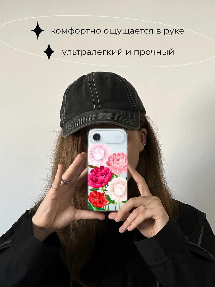 Чехол на Apple iPhone Air / Айфон Айр с принтом "Большие пионы", прозрачный — фото 1