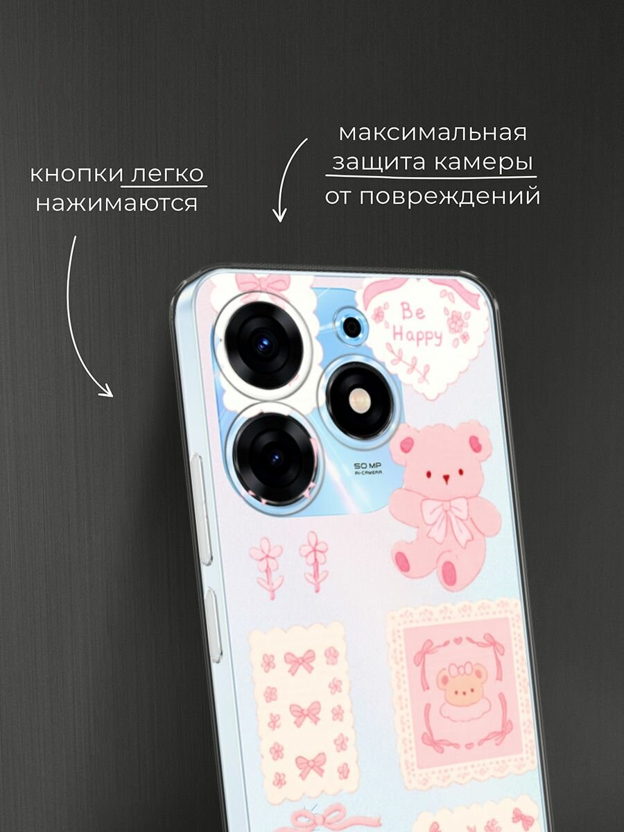 Чехол на Tecno Spark 10 Pro / Текно Спарк 10 Про с принтом "Розовые марки", прозрачный — фото 1