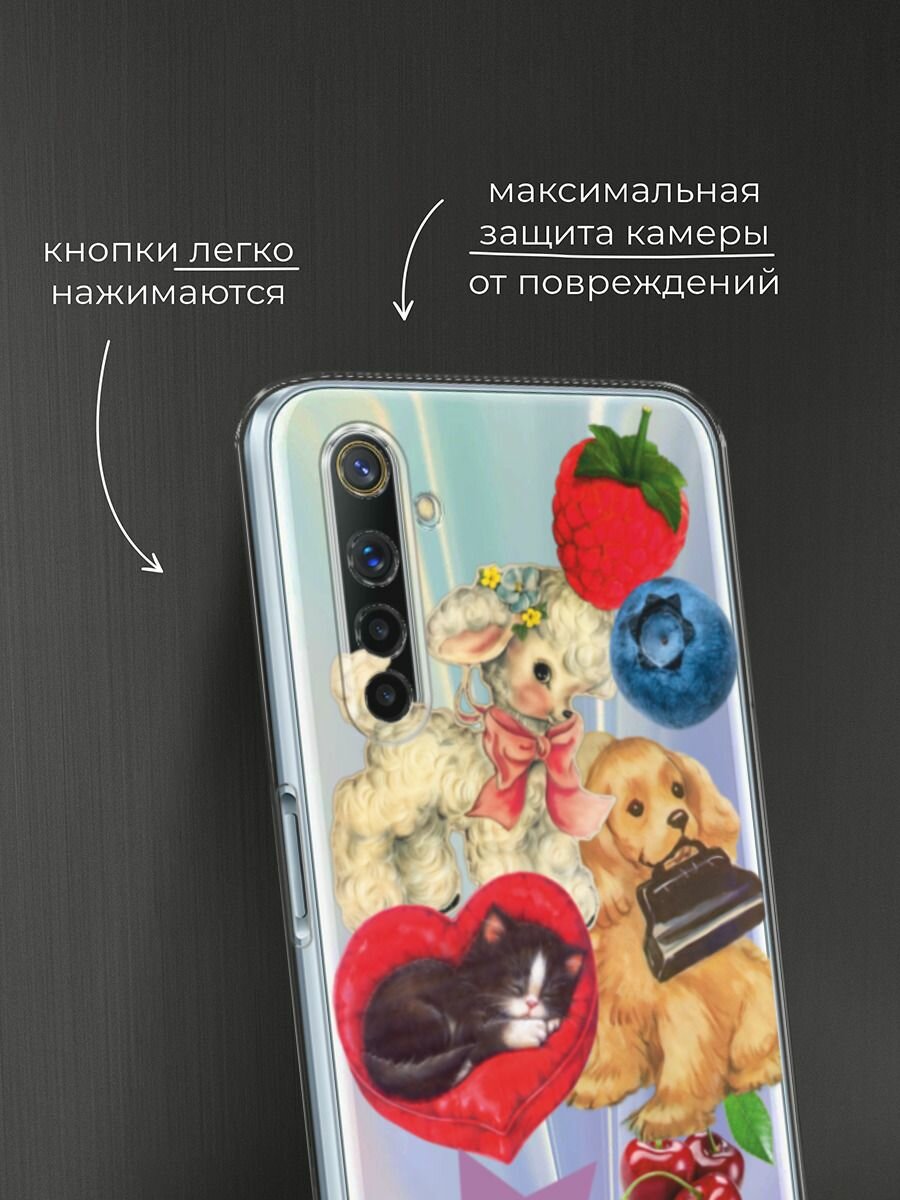 Чехол на Realme 6 / Реалми 6 с принтом "Милые стикеры", прозрачный — фото 1