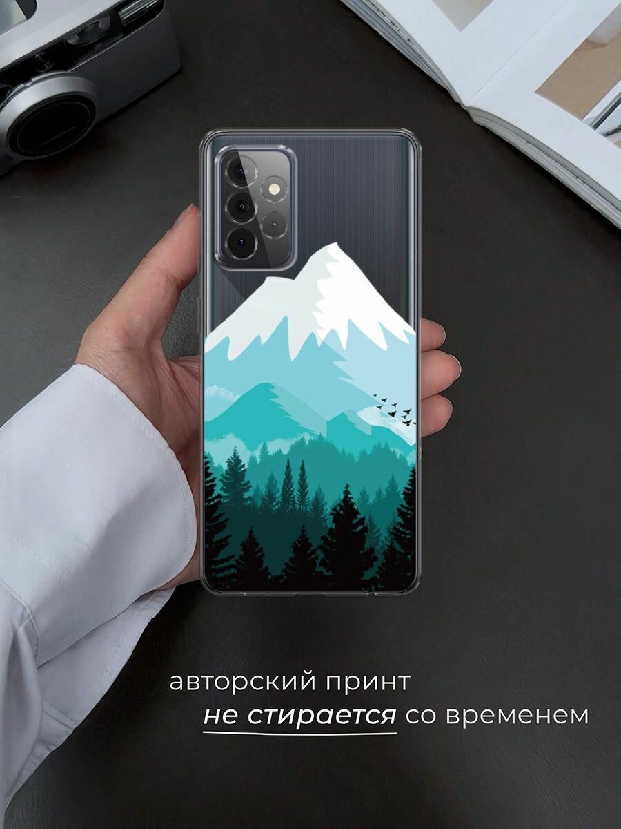 Чехол на Samsung Galaxy A72 / Самсунг Галакси А72 с принтом "Синяя снежная гора", прозрачный — фото 1