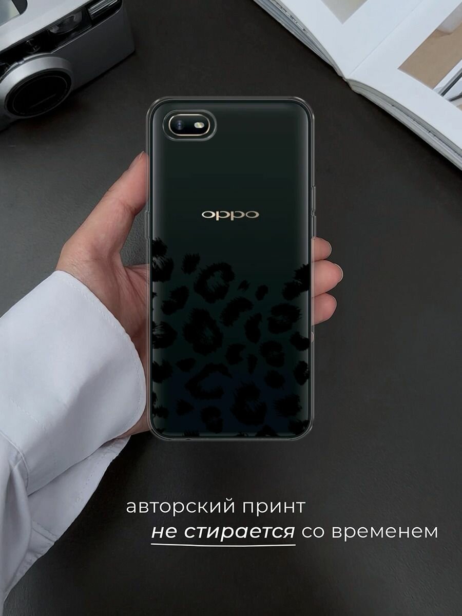 Чехол на Oppo A1k / Оппо А1к с принтом "Окрас леопарда фон черный", прозрачный — фото 1