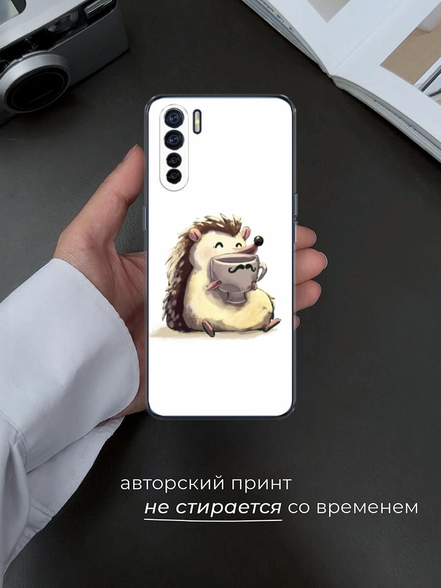Чехол на Oppo A91/Reno 3 / Оппо A91/Рено 3 с принтом "Еж кофеман" — фото 1