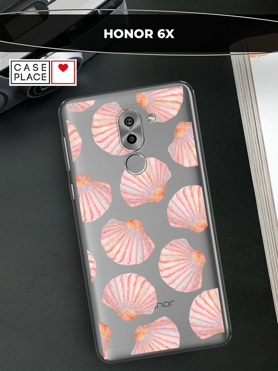 Чехол на Honor 6X / Хонор 6Х с принтом "Ракушки паттерн", прозрачный