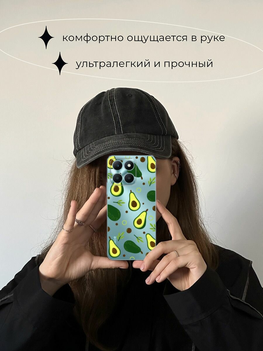 Чехол на Honor X6A / Хонор X6A с принтом "Авокадо паттерн", прозрачный — фото 1