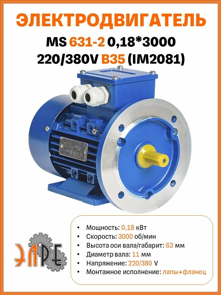 Электродвигатель MS631-2 0,18*3000 220/380V B35