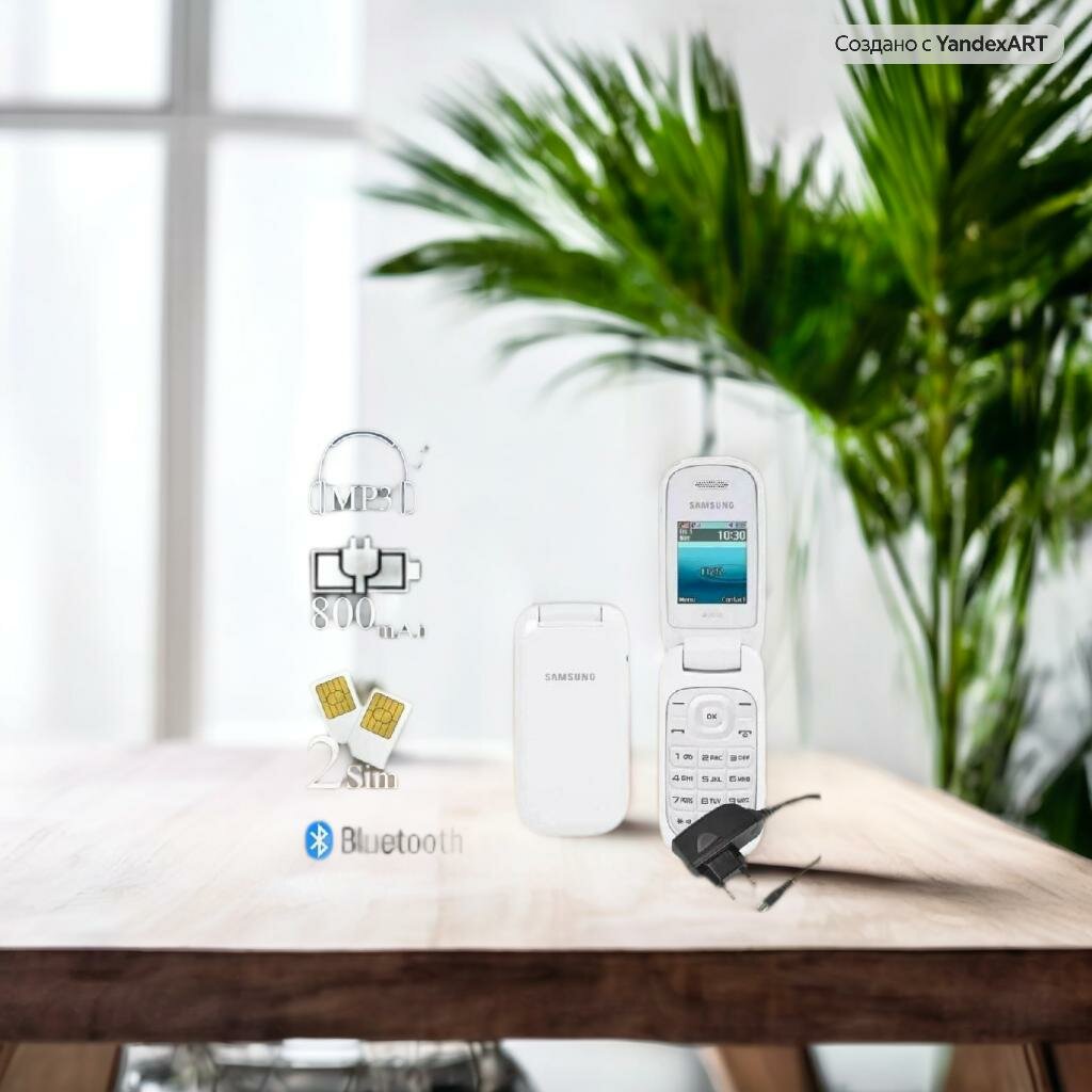 Телефон кнопочный Samsung GT-E1272 раскладушка с 2 sim, Bluetooth (Белый)