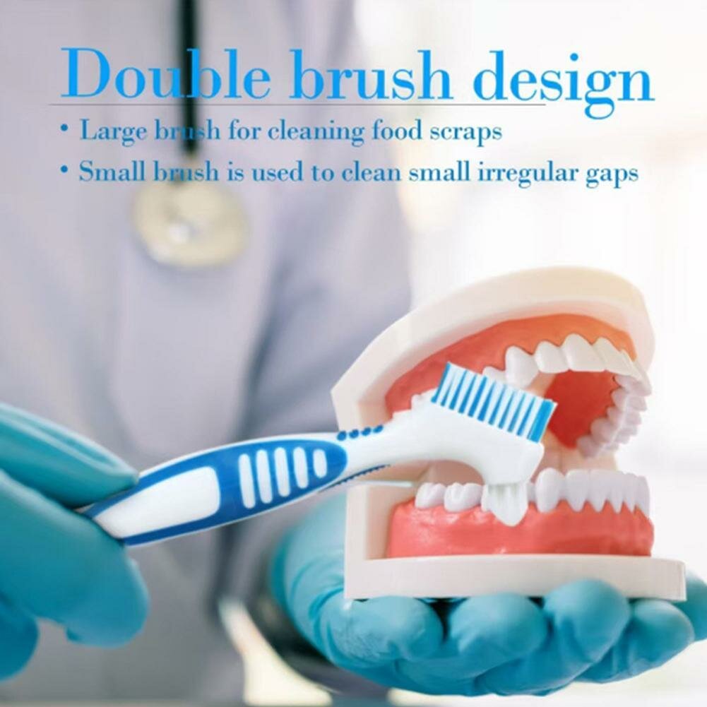 Зубная щетка двухсторонняя для чистки зубных протезов, брекетов , мостов, уход за съемными протезами