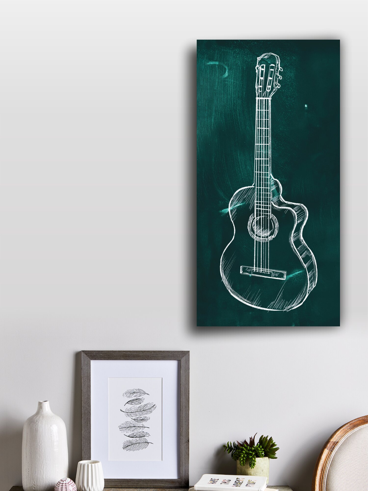 Картина для интерьера на стену минимализм. Гитара 30х60 см на холсте на подрамнике