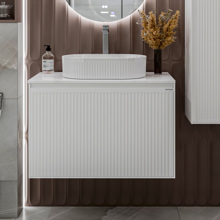 Тумба под раковину без столешницы Grossman Кристалл 80 подвесная, белый глянец