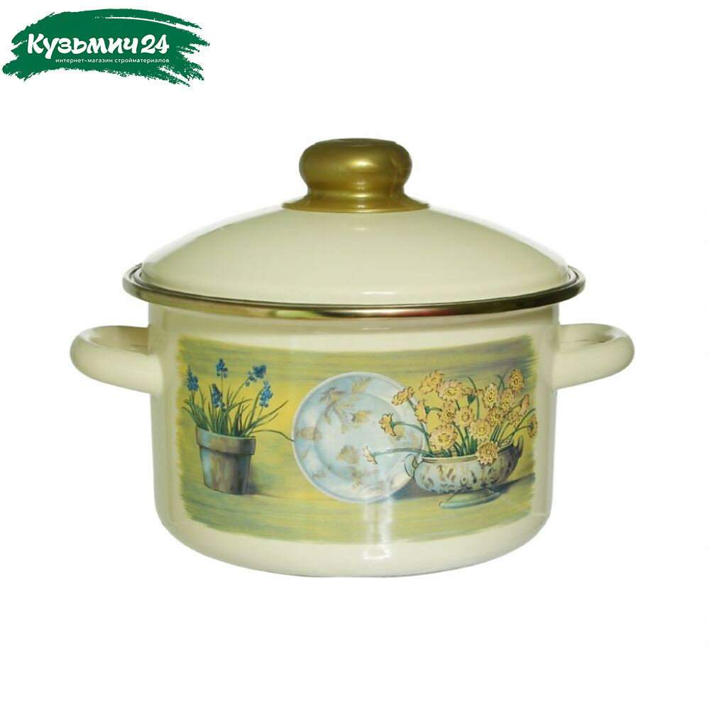 Кастрюля эмалированная СтальЭмаль Кантри-Д 21-1610/6, 2 л, нержавеющая сталь, бежевая