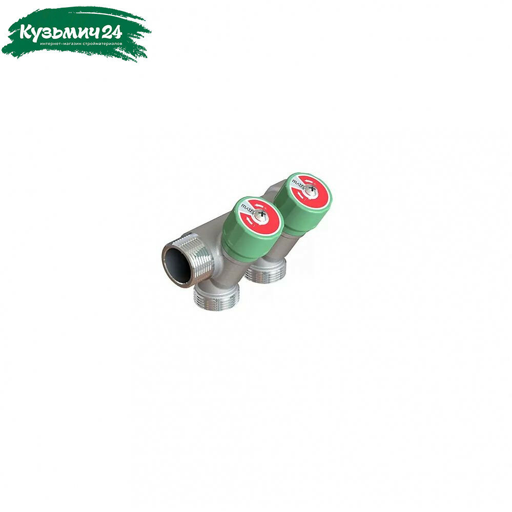 Коллектор модульный Elsen EMW02.02 с вентилями, 1", 2 контура, латунный корпус, 1 шт.