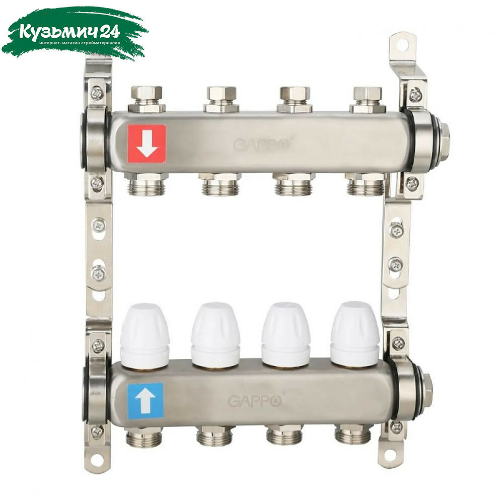 Коллектор Gappo G428.4 регулируемый с зап. клапаном 4-вых. x1"x3/4", 1 шт.