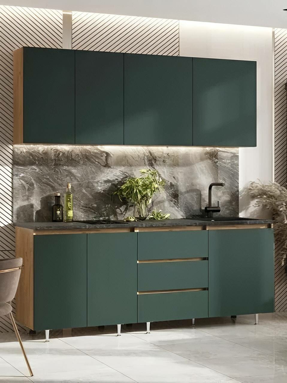 Кухонный гарнитур Челси 2м ЛДСП изумруд/дуб крафт со столешницей к2 МИФ