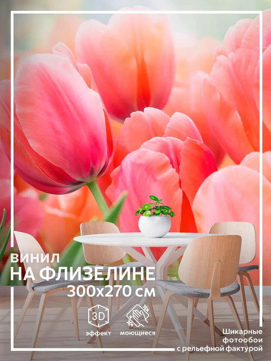 Фотообои Цветы Тюльпаны в детскую в спальню на кухню 300х270