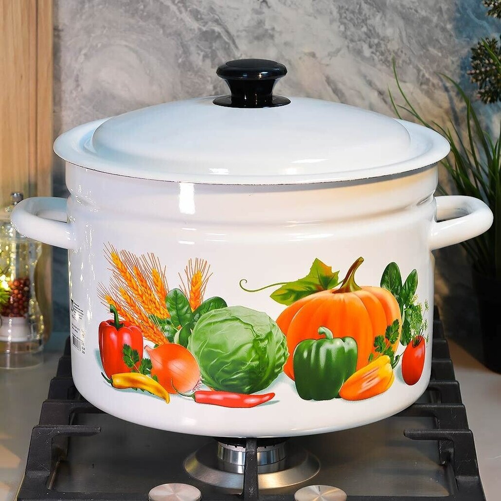 Кастрюля эмалированная 8л в ассортименте с рисунком для готовки