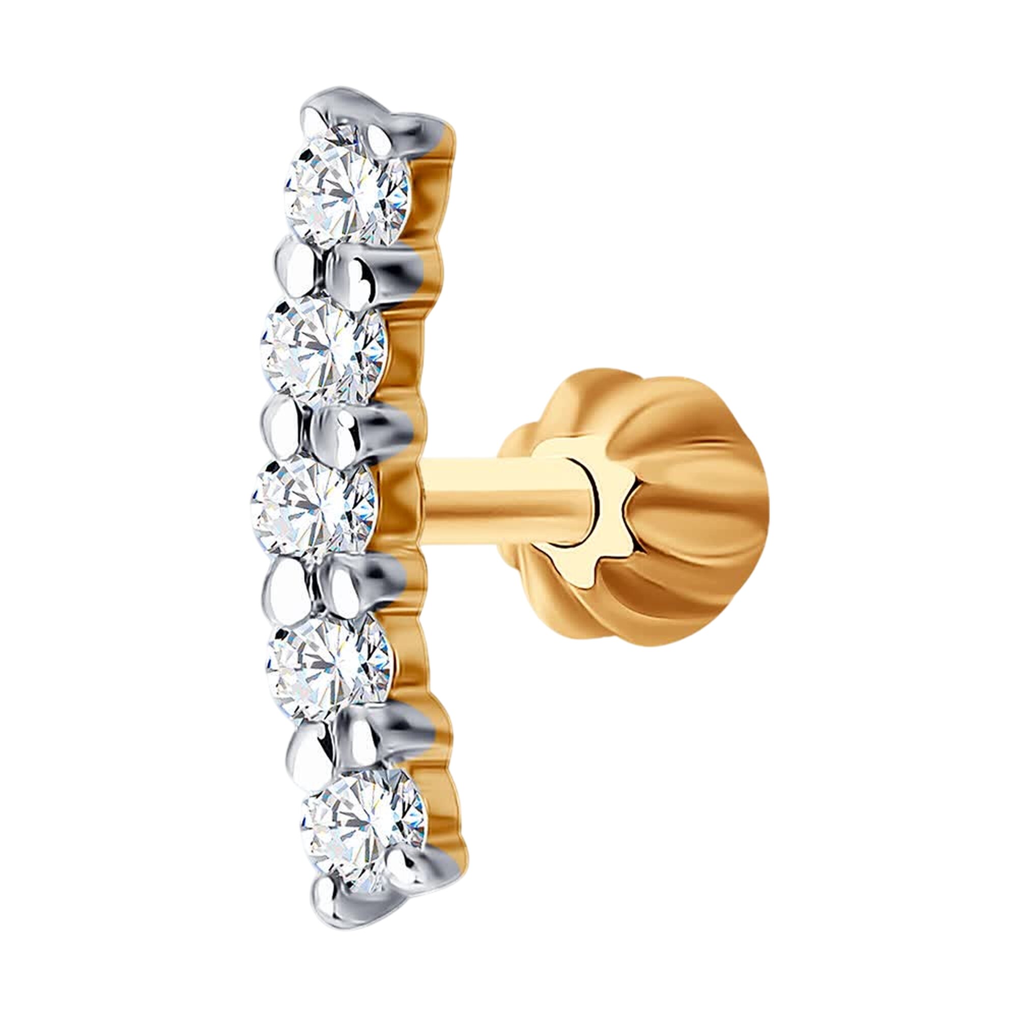 Моносерьга, красное золото, 585 проба, фианит