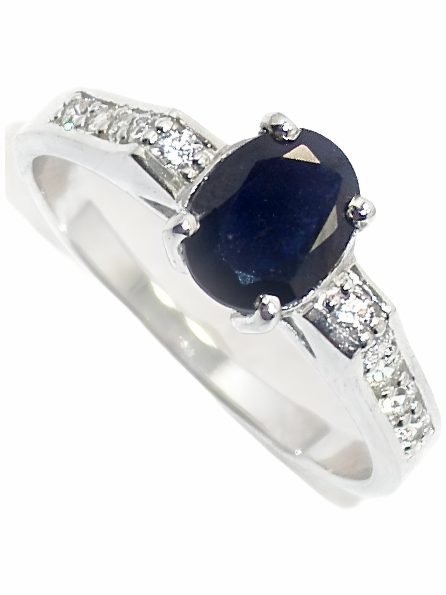 Кольцо тонкое, серебро, 925 проба, родирование, сапфир, фианит