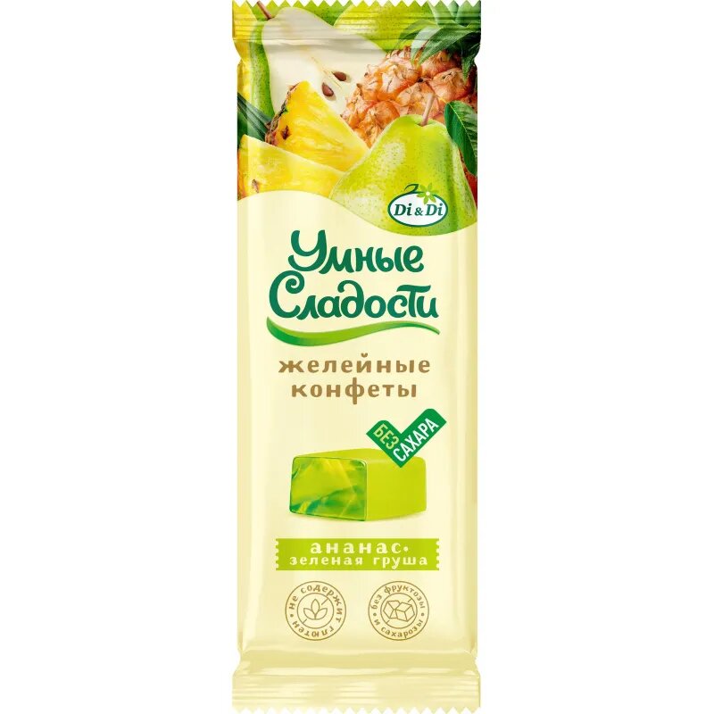 Мармелад Умные сладости Di&Di желейные ананас-зеленая груша, стевия, 90г