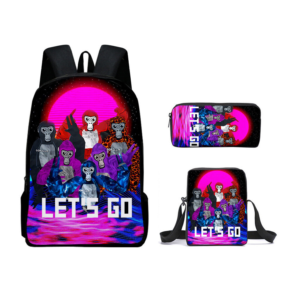 3D новый игровой рюкзак Gorilla Gorilla Tag, школьная сумка, рюкзак, сумка-карандаш, набор из трех предметов с принтом
