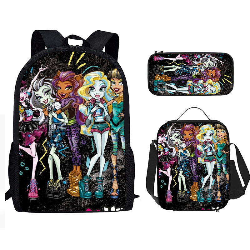 В наличии трансграничный бестселлер Monster High: школьная сумка из трех предметов с принтом Monster High, пенал, сумка через плечо и вместительный студенческий рюкзак.