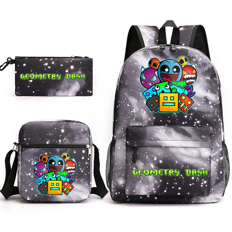 Geometry Dash Game Geometry Dash школьная сумка из трех предметов для мужчин и женщин, студенческий рюкзак для кампуса на первый семестр