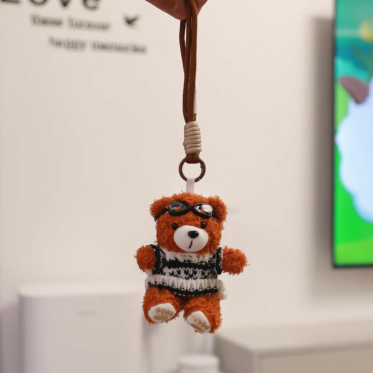 Teddy bear plush keychain with soft short plush material for kids and collectors
