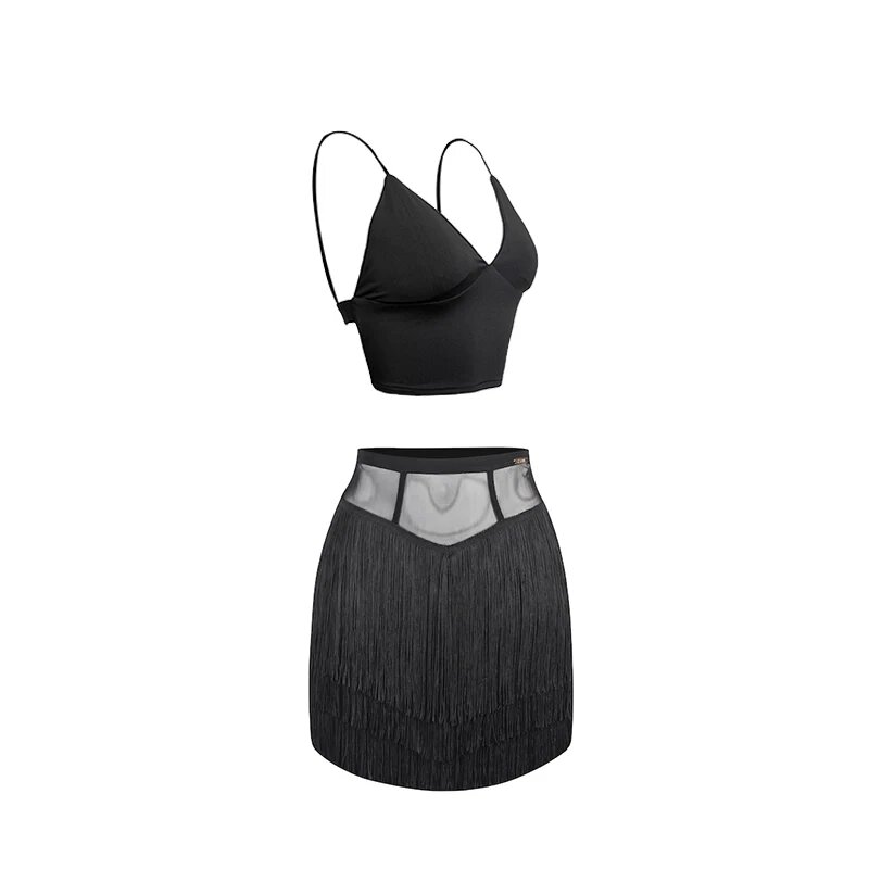 Черный танцевальный костюм Bra-Skirt 2Pcs, размер L