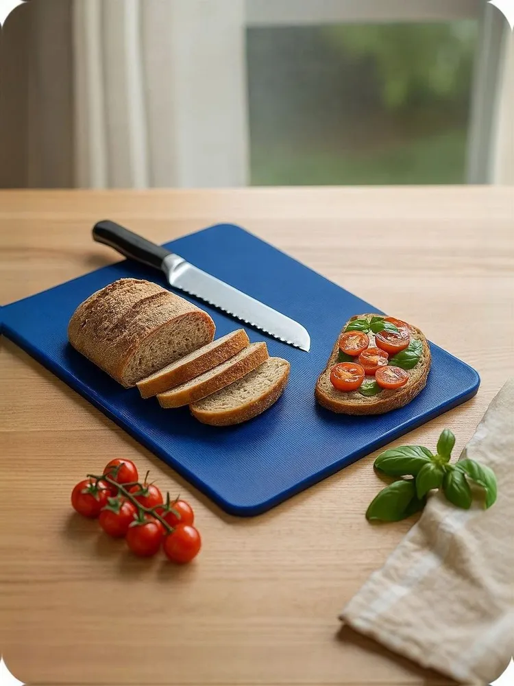 Доска разделочная п/п 450*300*11 мм. синяя поверхность шагрень.