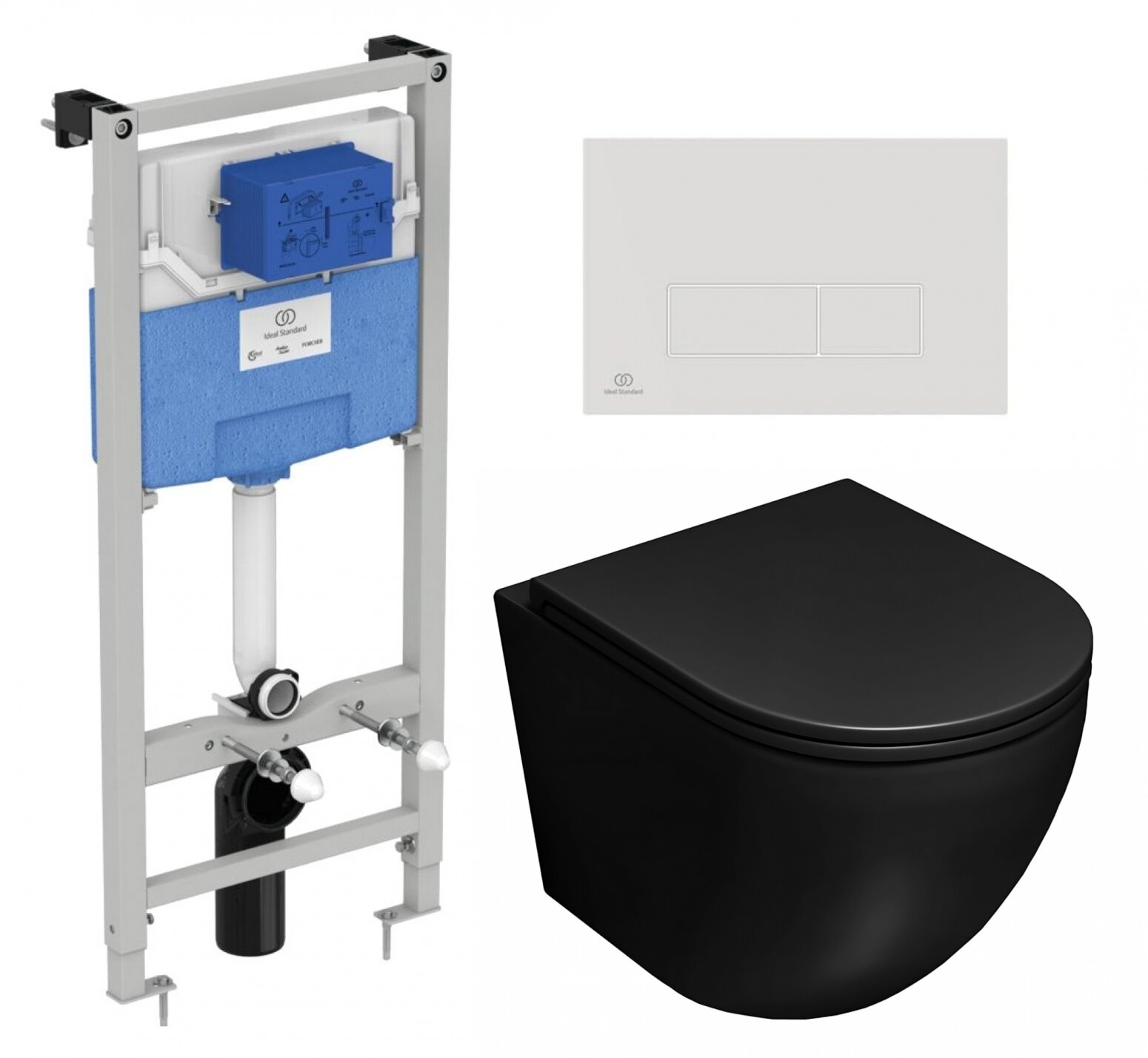 Комплект 3 в 1 инсталляция Ideal Standard + Унитаз подвесной Lorne Pilpao BL LN5007503 + кнопка белая