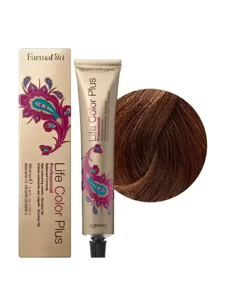 Краска для волос Farmavita Hair Coloring Life Color Plus Prof, Перманентный краситель с низким содержанием аммиака, 7.3