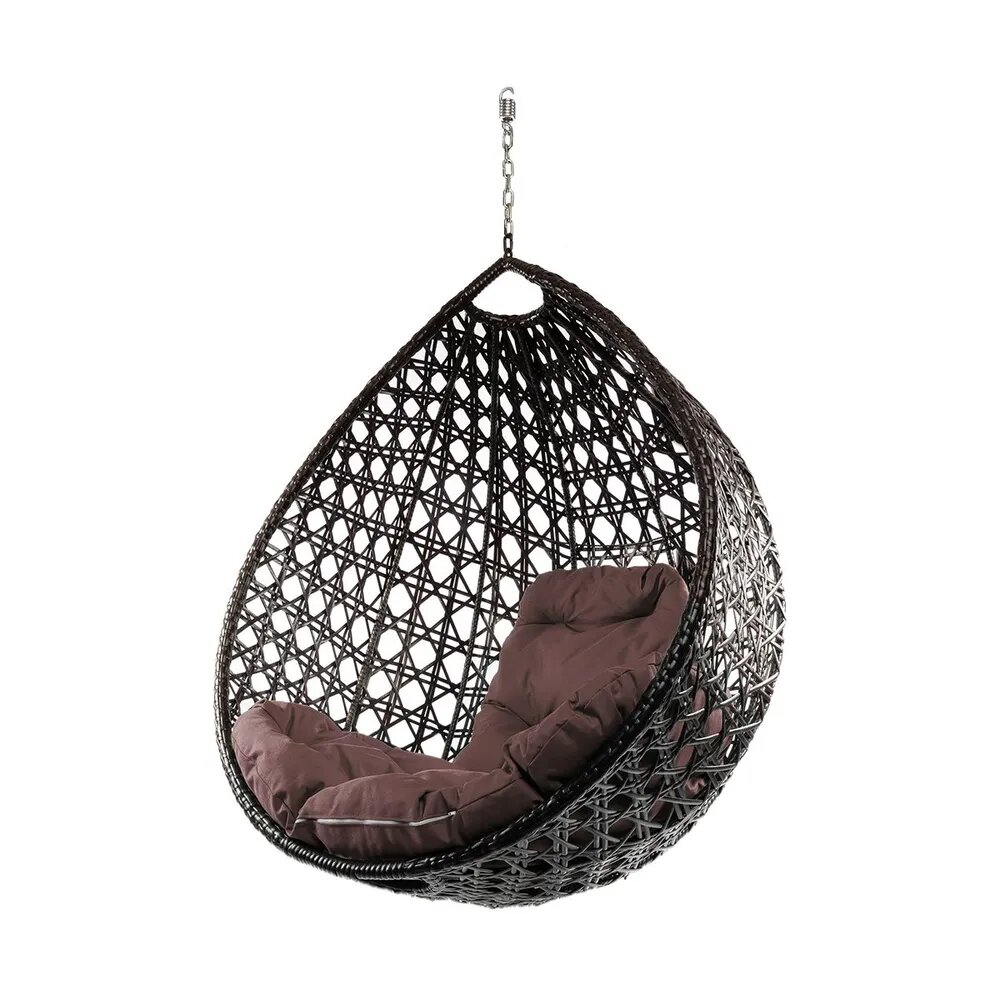 Подвесное кресло кокон из ротанга Капля Люкс коричневое с коричневой подушкой (без стойки)