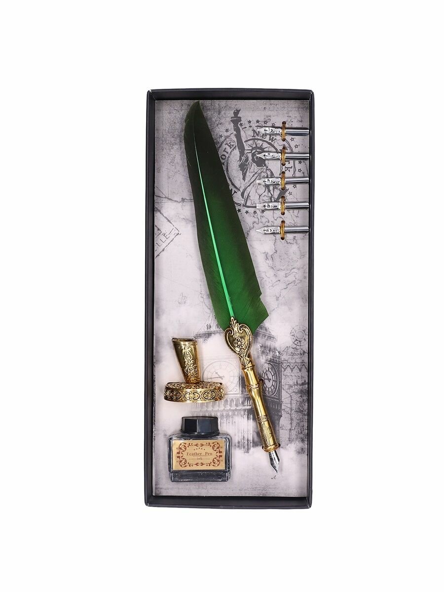 Элегантное зеленое перо из нержавеющей стали, изысканный винтажный дизайн, плавное письмо, износостойкая, перо в стиле гусиного пера для ежедневного использования