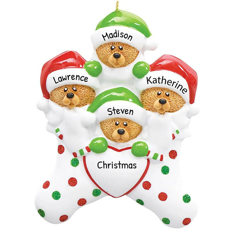 Милый медвежий семейный сердечный рождественский подвесной декор современный домашний акцент 4 коричневых медведя