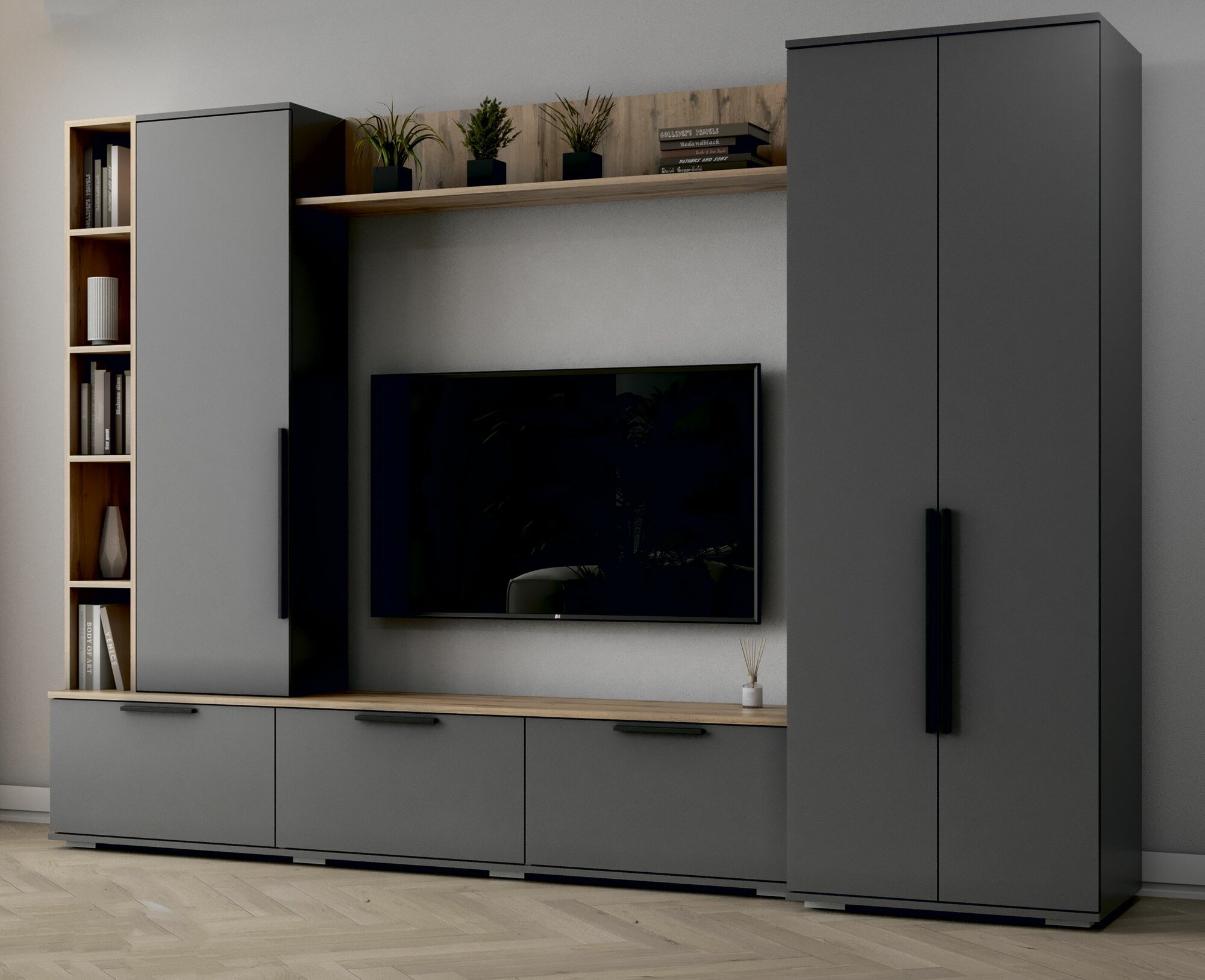 Модульная гостиная Лайфмебель Филеста графит / дуб вотан комплектация 1