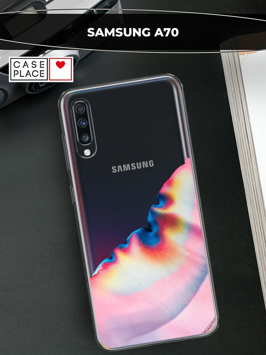 Чехол на Samsung Galaxy A70 / Самсунг Галакси А70 с принтом Розовая акварель, прозрачный