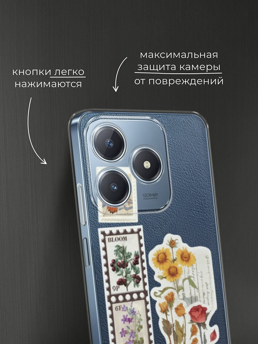 Силиконовый чехол на Realme C63 / Реалми С63 с принтом Марки с цветами — фото 1