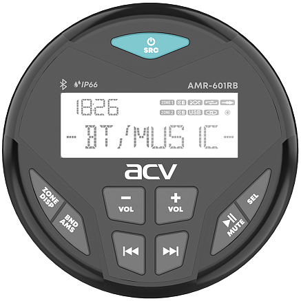 USB-магнитола ACV AMR-601RB морская круглая